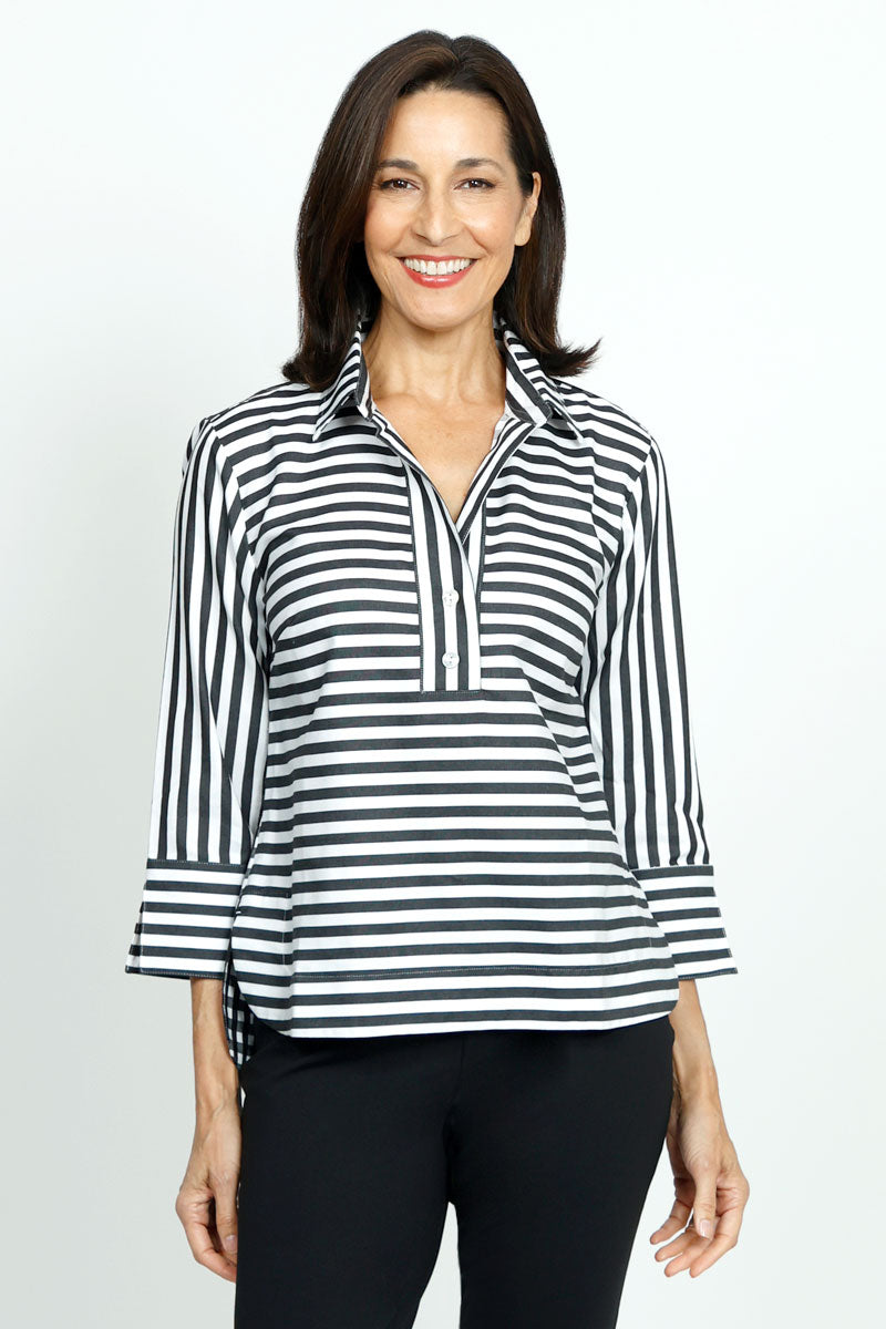 Hinson Wu Aileen Button Back Stripe/Check Blouse – Evelyn Hinson Wu Aileen Button Back Stripe/Check Blouse – Evelyn